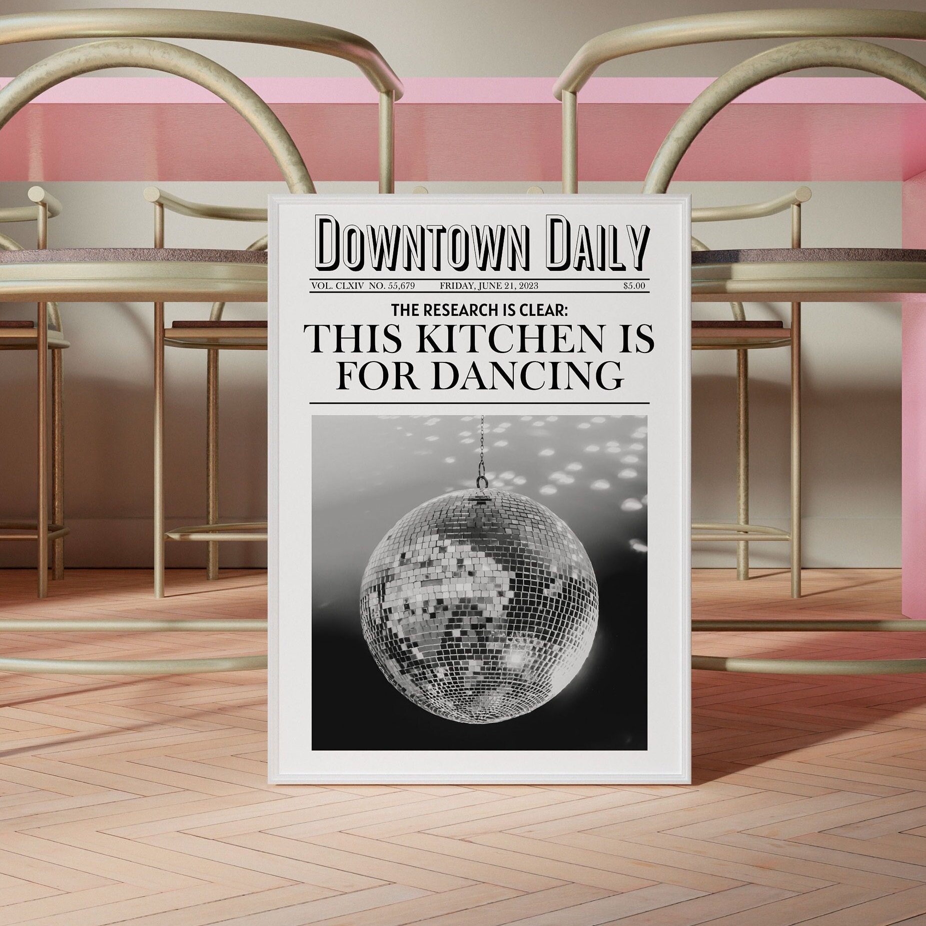 This Kitchen is for Dancing Newspaper Wall Art Print Bar Cart Art ...