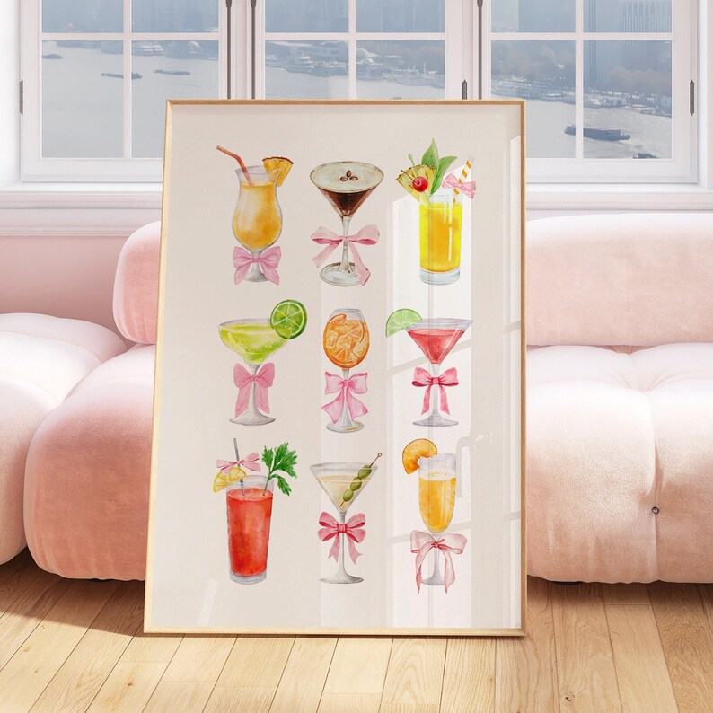 Coquette Room Decor Cocktail Wall Art Balletcore Wall Art Bow Art Print ...