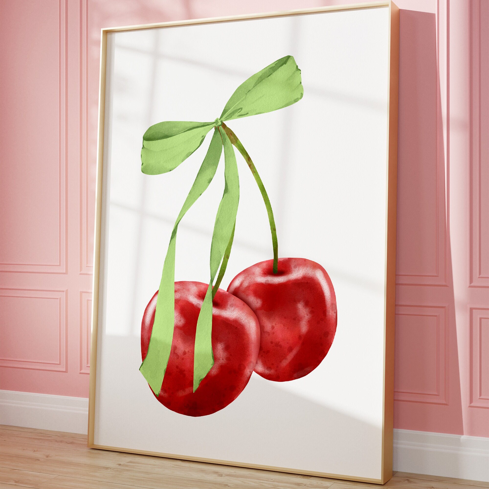 Green Bow Cherry Wall Printable Art Coquette Room Decor Balletcore Wall ...