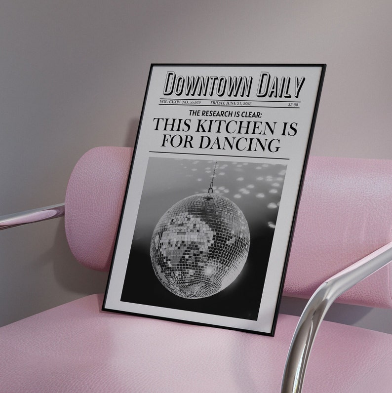 This Kitchen is for Dancing Newspaper Wall Art Print Bar Cart Art ...
