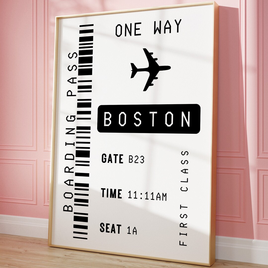 Boston Travel Print Poster Wall Art Boarding Pass Boston Massachusetts ...