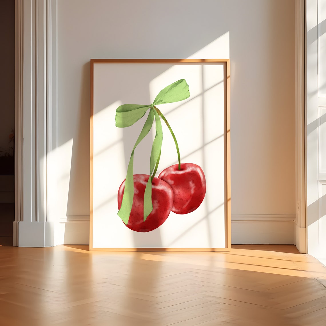 Green Bow Cherry Wall Printable Art Coquette Room Decor Balletcore Wall ...