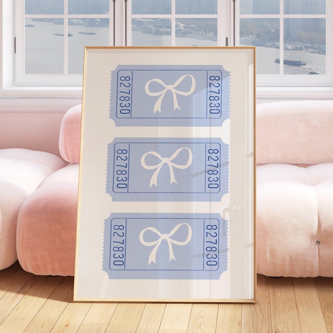 Coquette Room Decor Balletcore Wall Art Wall Art Blue Bow Art Print ...