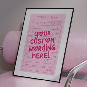 Custom Guest Check Print Wall Art Trendy College Dorm Decor Wall Art ...