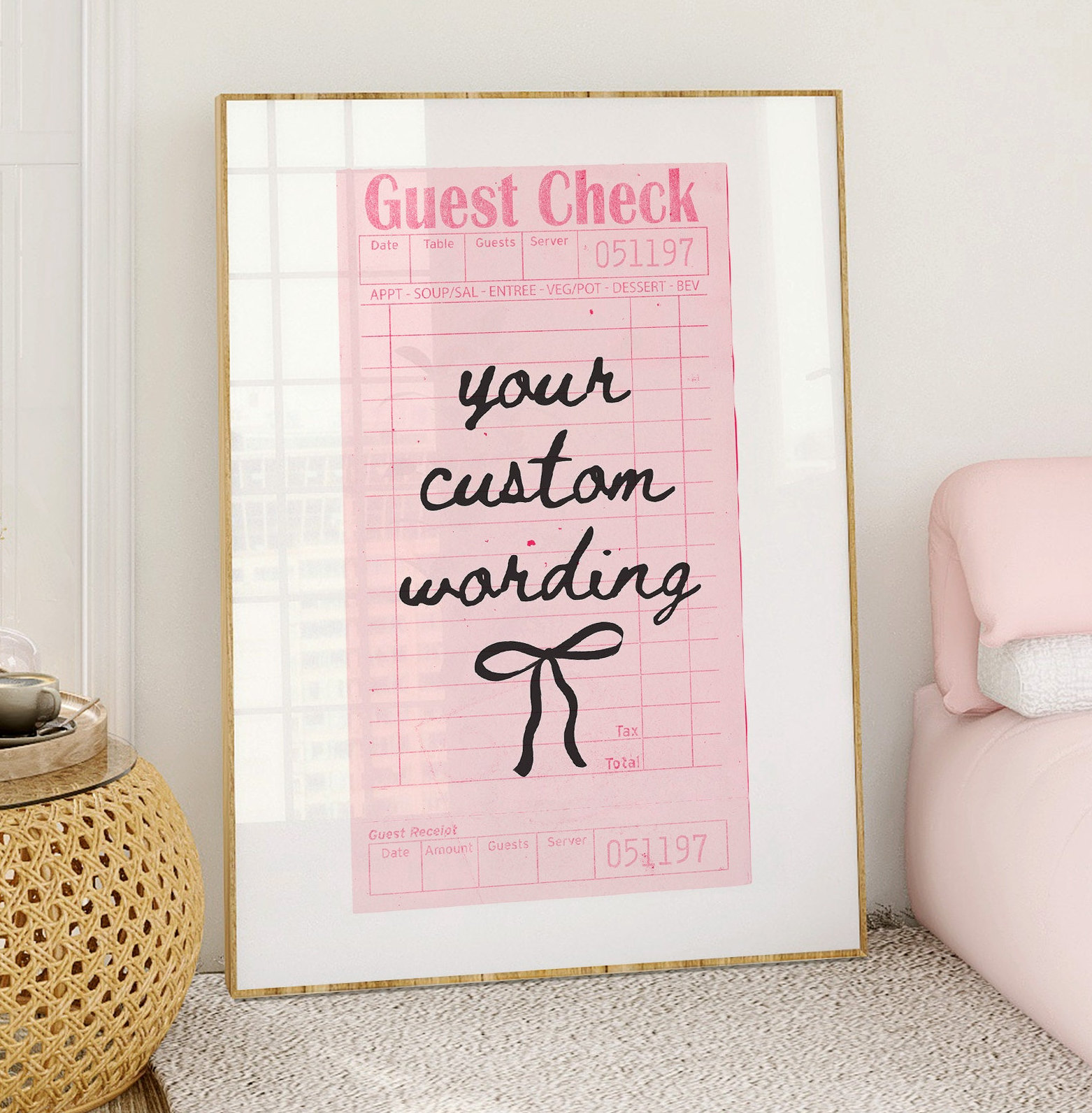 Coquette Custom Guest Check Print Wall Art Trendy College Dorm Decor ...