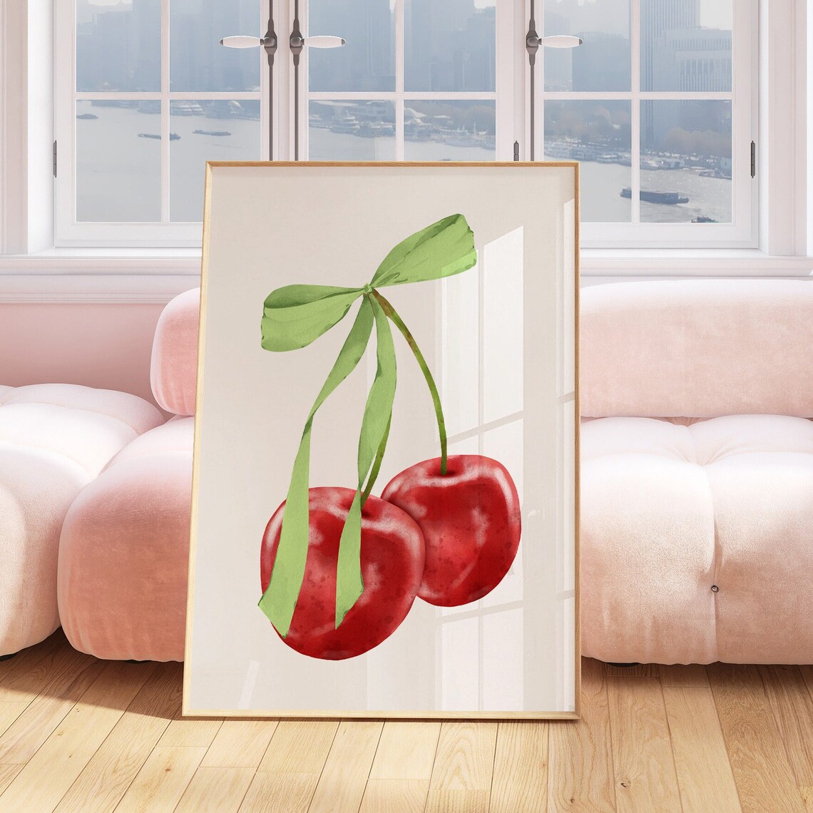 Green Bow Cherry Wall Printable Art Coquette Room Decor Balletcore Wall ...