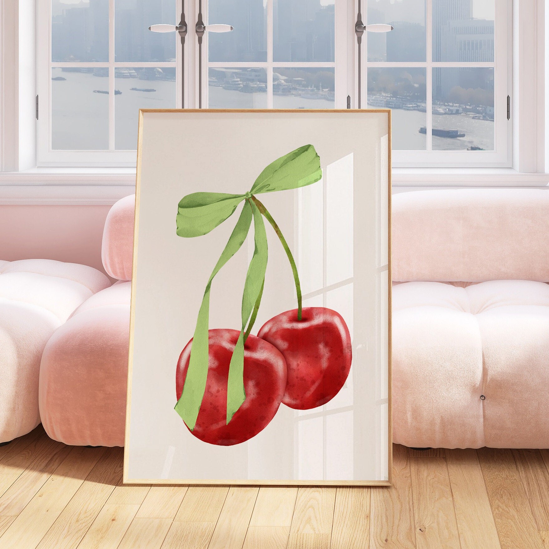 Green Bow Cherry Wall Printable Art Coquette Room Decor Balletcore Wall ...