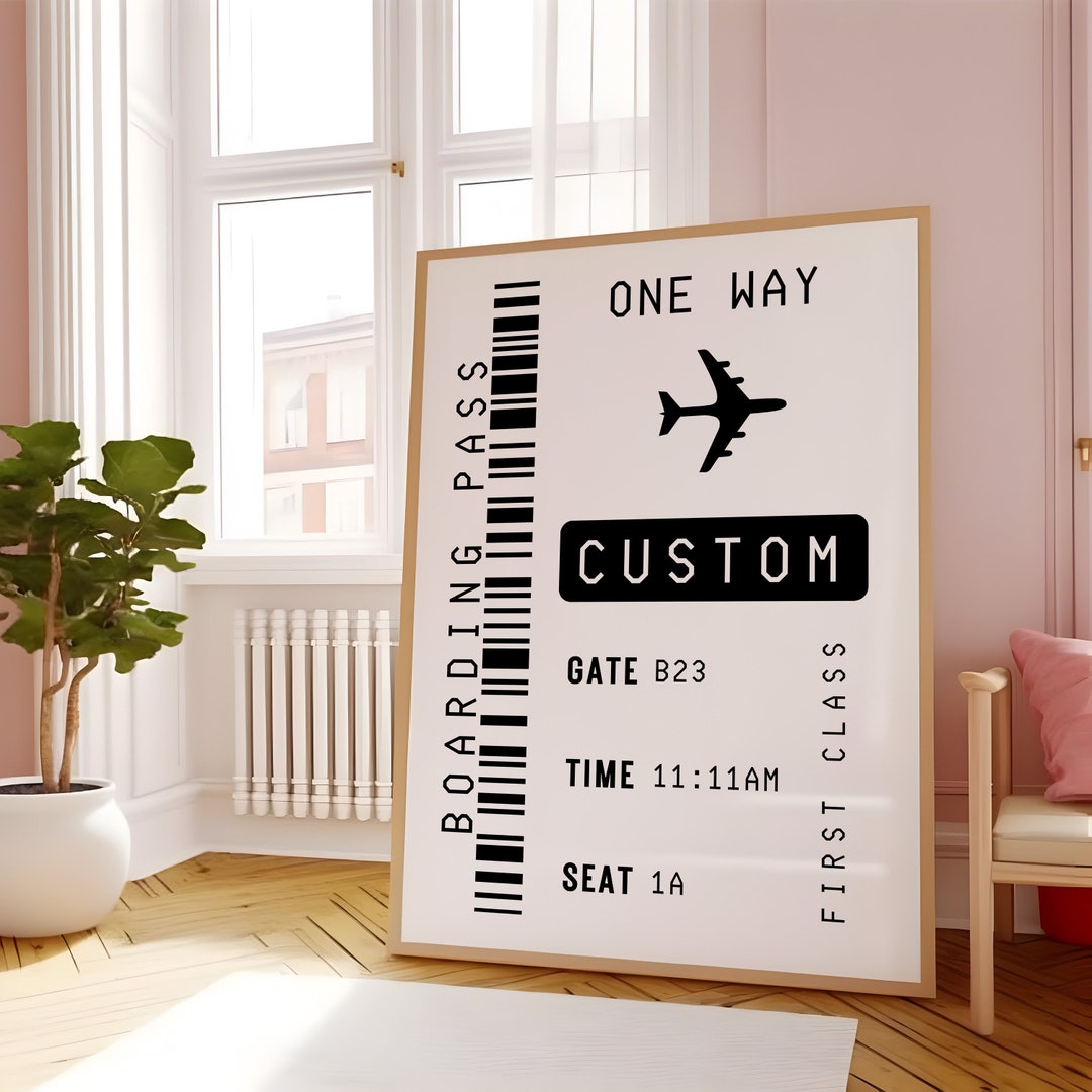 Custom Boarding Pass Print Wall Art Trendy College Dorm Decor Wall Art ...