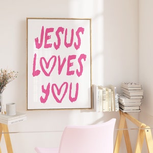 Jesus Christian Wall Art Print Poster Print Pink Religious Wall ...