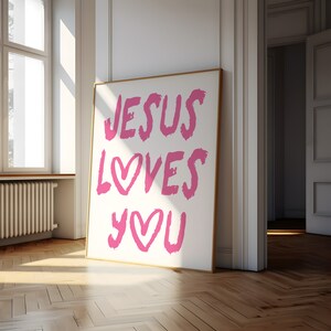 Jesus Christian Wall Art Print Poster Print Pink Religious Wall ...