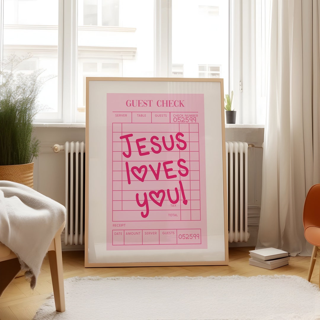Jesus Christian Wall Art Print Poster Guest Check Print Pink Religious ...