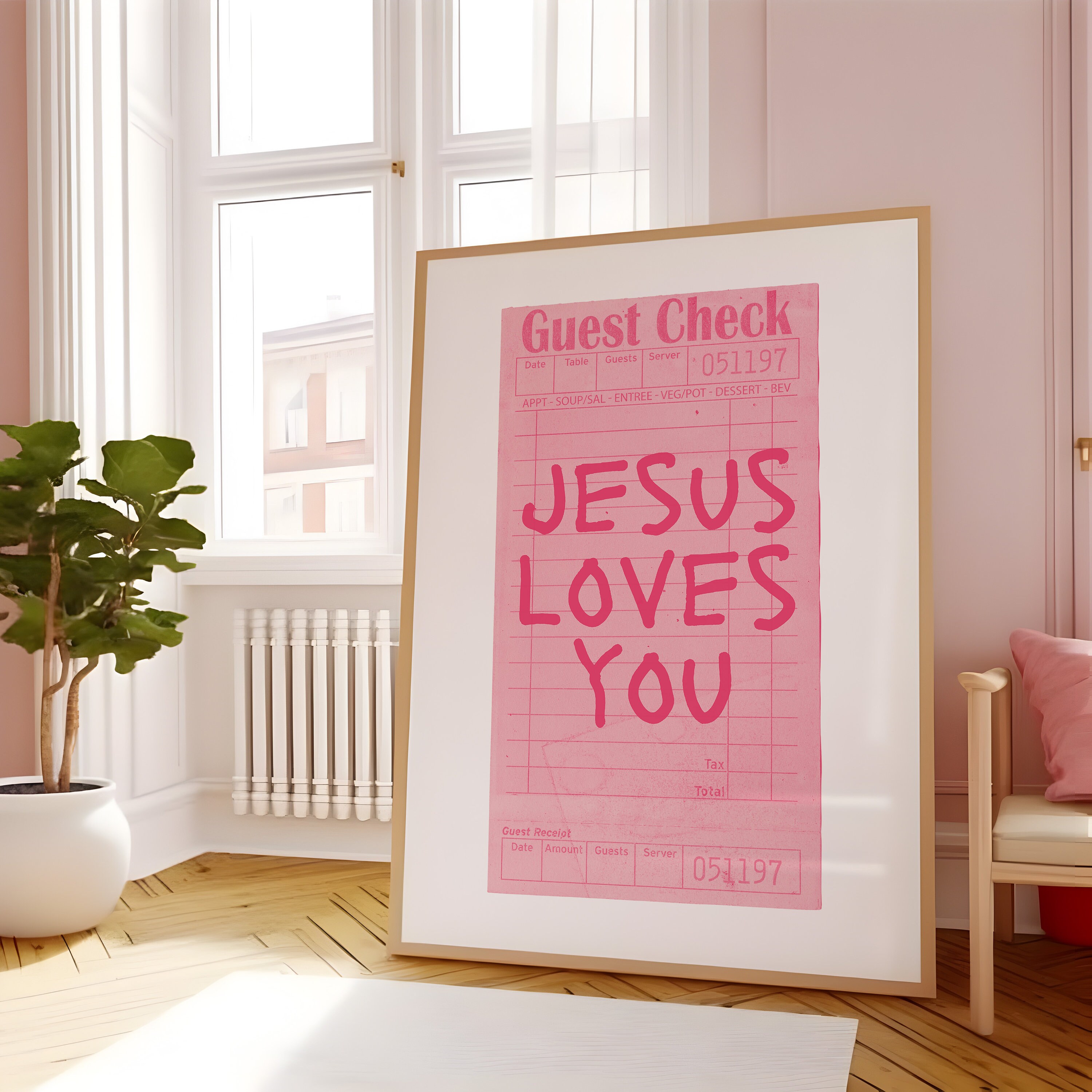 Jesus Christian Wall Art Print Poster Guest Check Print Pink Religious ...