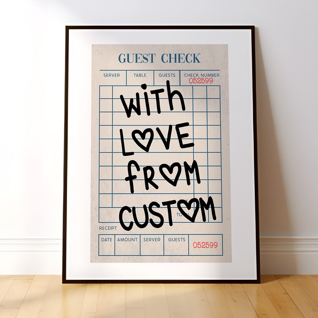 With Love Custom Guest Check Print Wall Art Trendy College Dorm Decor Wall Art Poster Printable ...