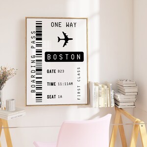 Boston Travel Print Poster Wall Art Boarding Pass Boston Massachusetts ...