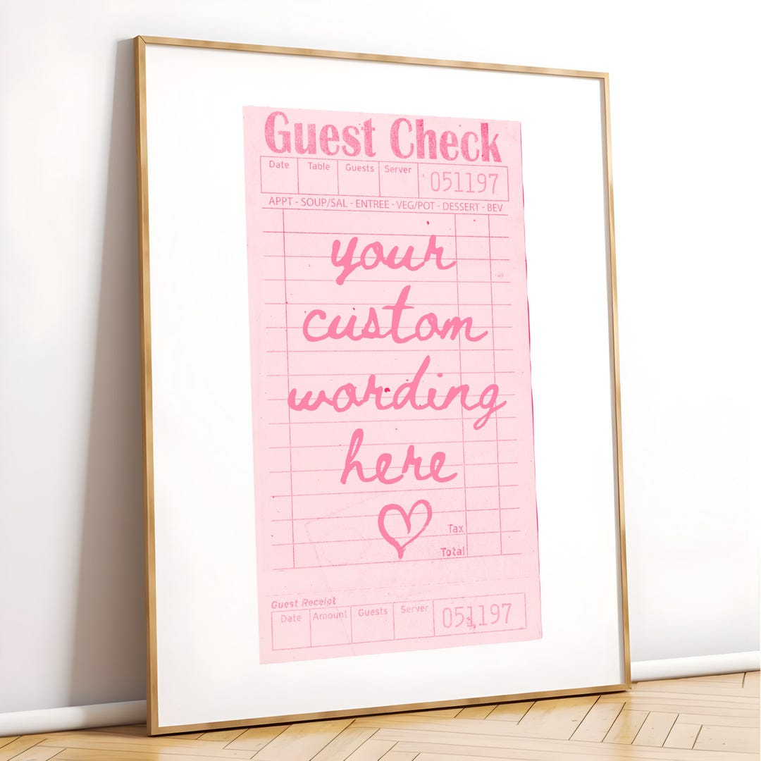 Custom Guest Check Print Wall Art Trendy College Dorm Decor Wall Art Poster Printable Wall Art ...