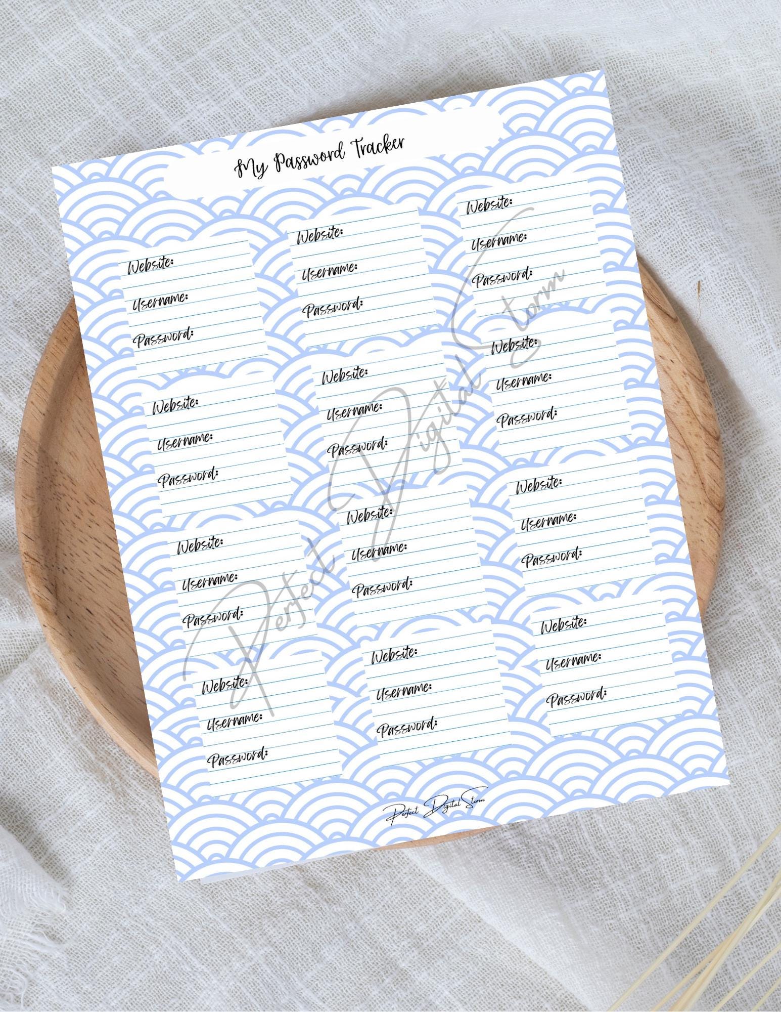 Instant Download Blue Password Tracker PDF Printable 8.5 X 11 Password ...