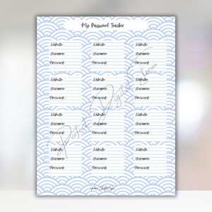Instant Download Blue Password Tracker PDF Printable 8.5 X 11 Password ...
