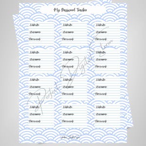 Instant Download Blue Password Tracker PDF Printable 8.5 X 11 Password ...