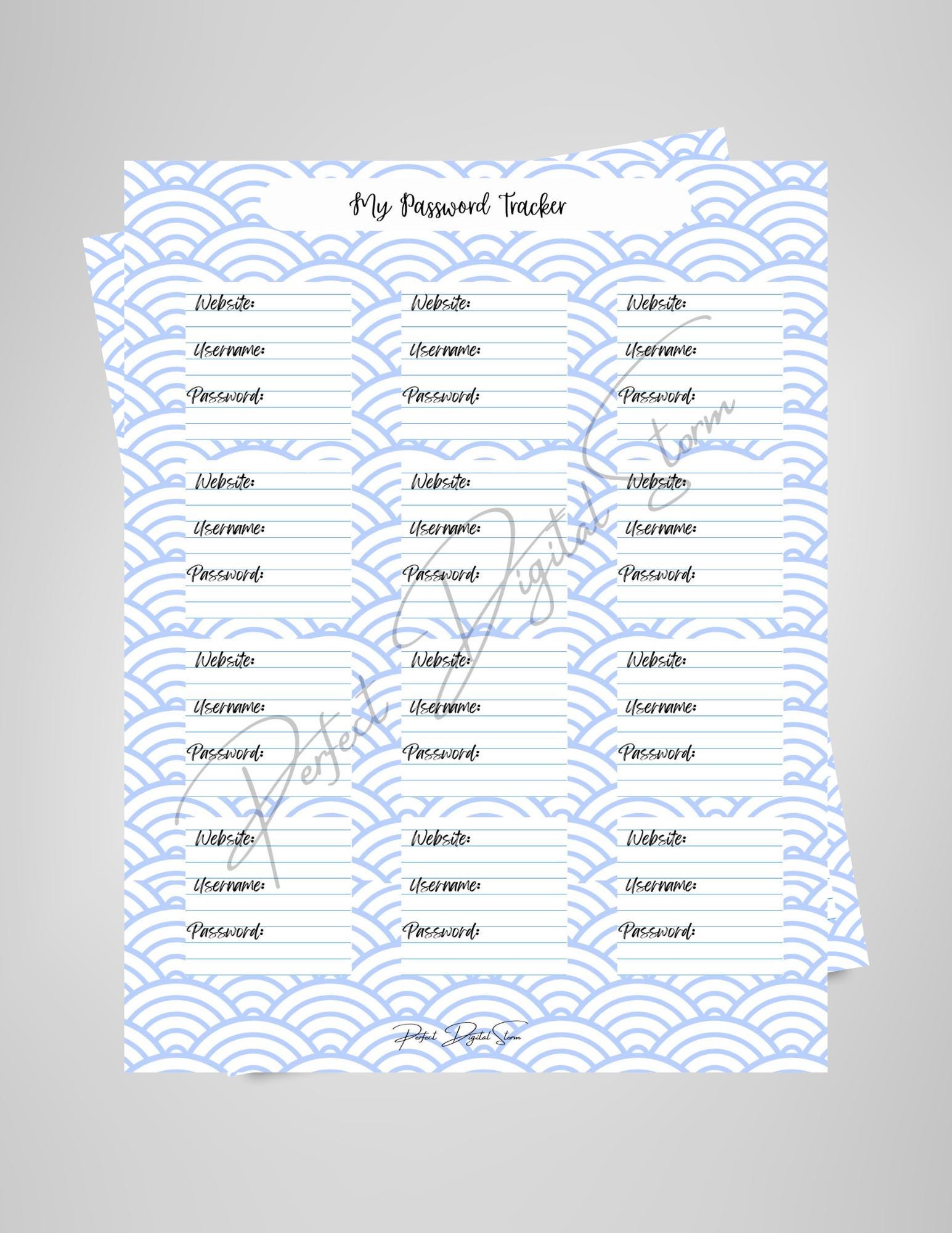 Instant Download Blue Password Tracker PDF Printable 8.5 X 11 Password ...