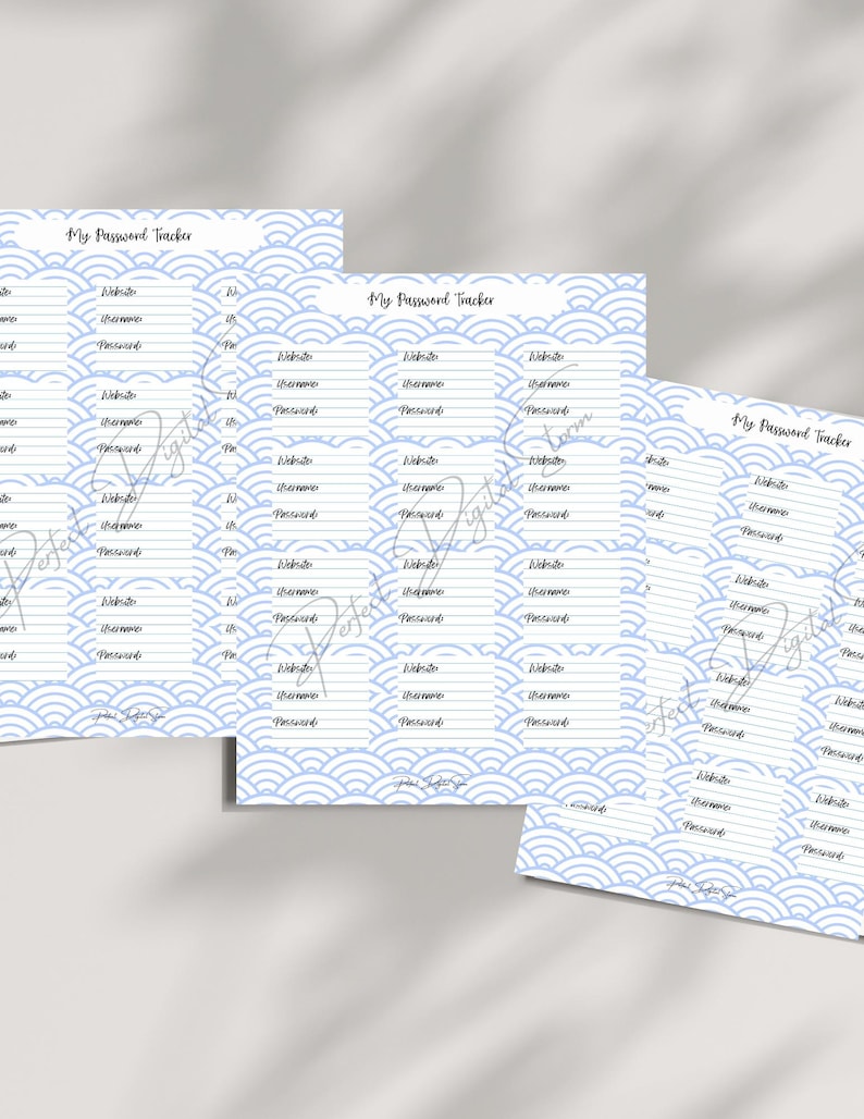 Instant Download Blue Password Tracker PDF Printable 8.5 X 11 Password ...