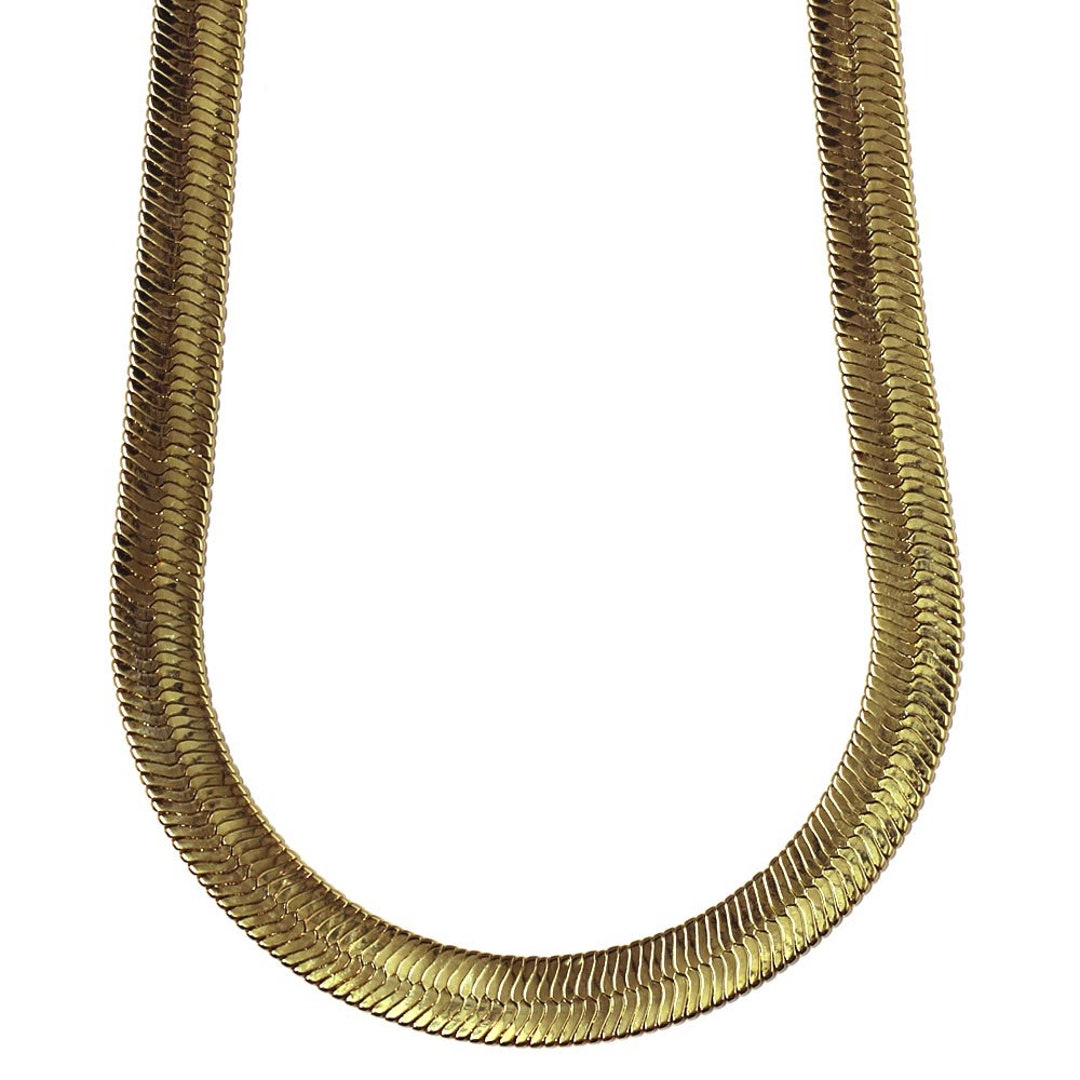 14K Gold Plated Herringbone Chain Necklace 11mm X 24 Inches High ...