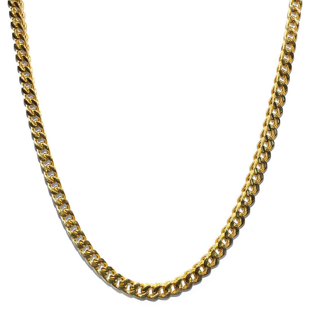 18K Gold Plated Franco Box Cuban Chain 6mm X 30 Inches Stainless Steel ...