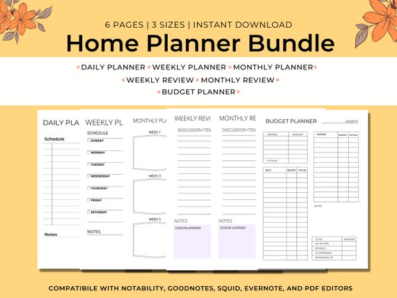 Printable Home Planner Bundle Daily Planner Weekly Planner - Etsy