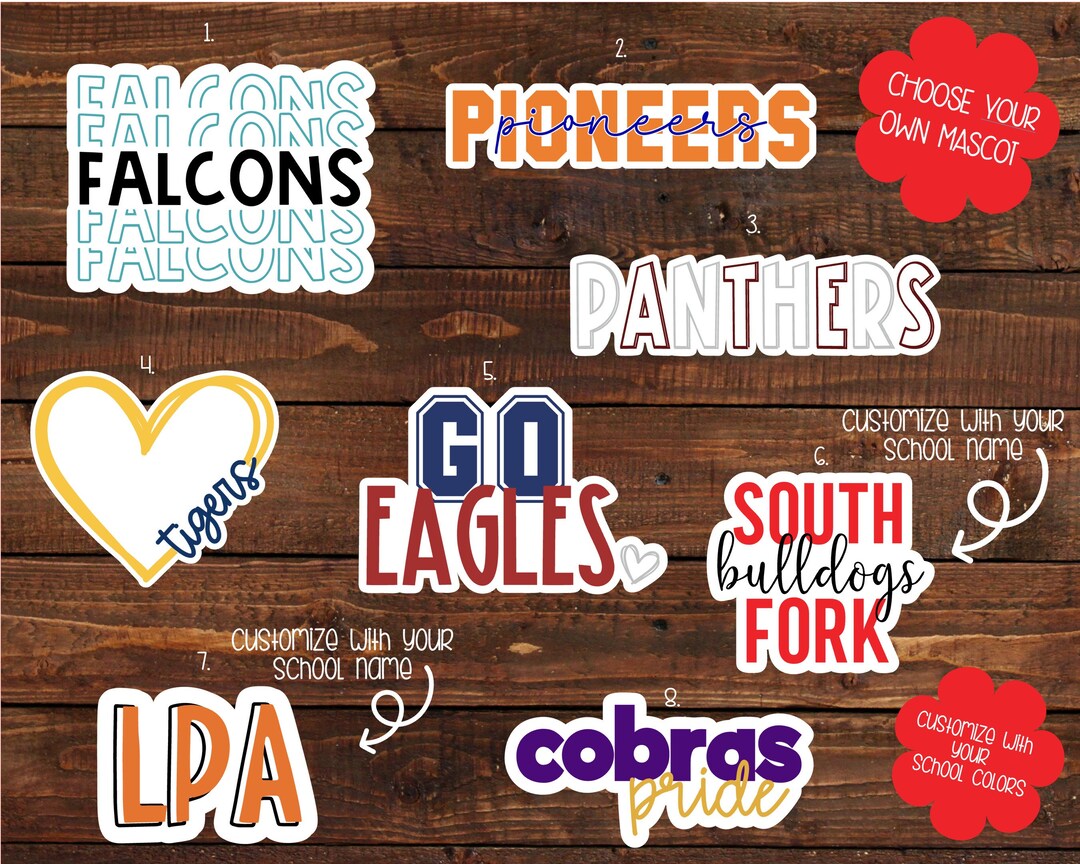 School Spirit Stickers, Set of 8, School Pride Design, Water Bottle ...