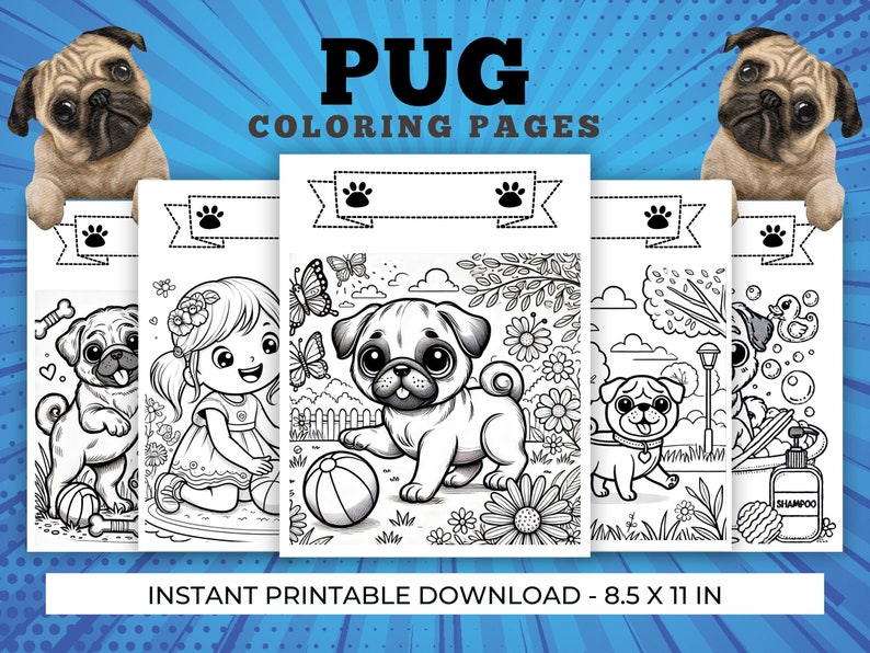 Pug Coloring Pages With Pug Puppy Instant Download Coloring Sheet Pug Coloring Sheet for Kids ...