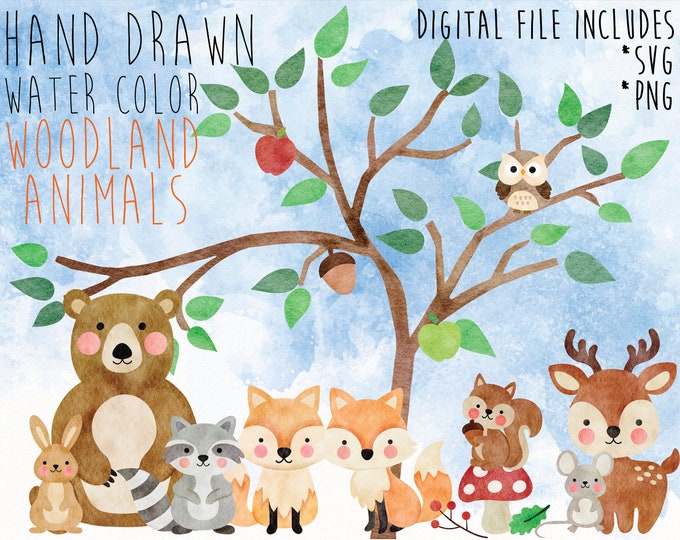 Woodland Clipart - Forest Clip Art, Cute, Whimsical, Critters, Forest ...