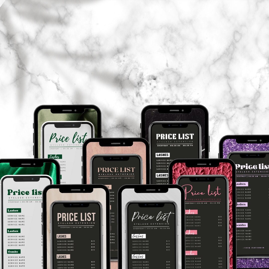 8 Styles Price List Template, Minimalist Digital Price List, Editable ...