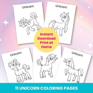 Unicorn Coloring Pages, Set of 11 Printable Coloring Pages for Kids ...