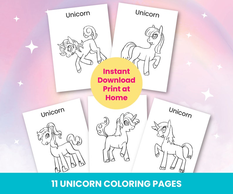 Unicorn Coloring Pages, Set of 11 Printable Coloring Pages for Kids ...