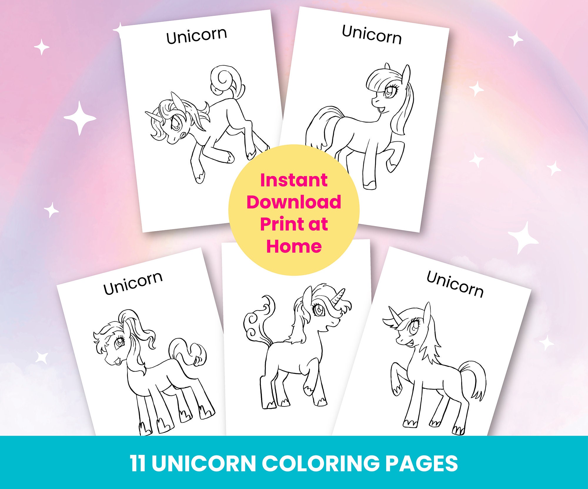 Unicorn Coloring Pages, Set of 11 Printable Coloring Pages for Kids ...