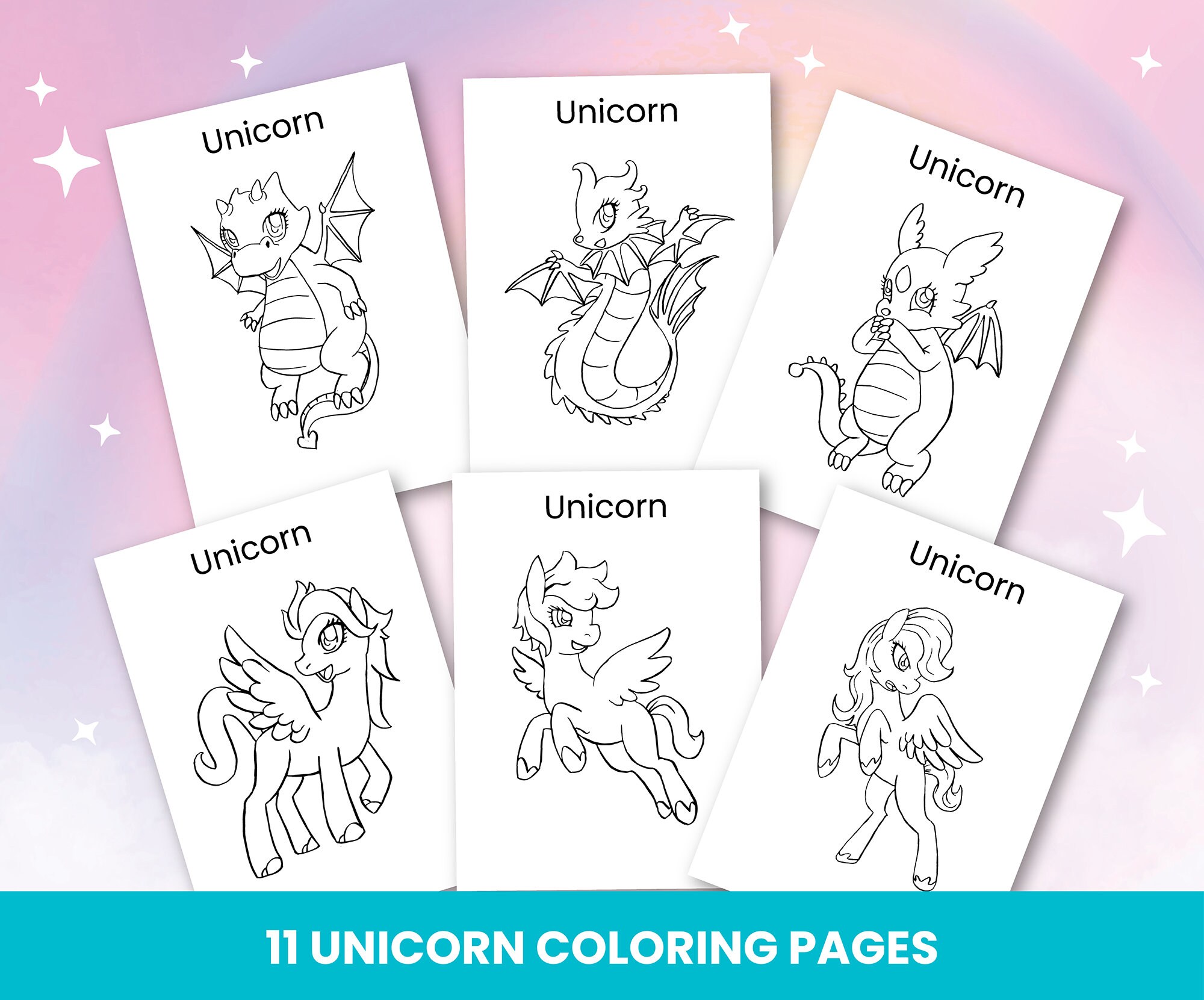 Unicorn Coloring Pages, Set of 11 Printable Coloring Pages for Kids ...