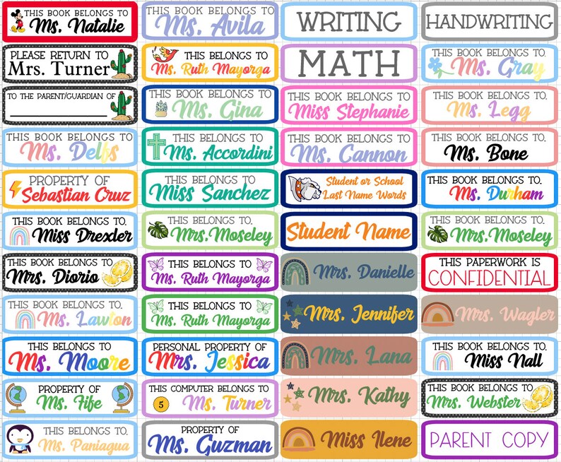 Personalized Teacher Book Labels | Classroom Decor, Set of 36 - Etsy