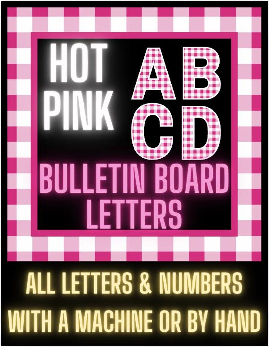 Hot Pink Buffalo Plaid Bulletin Board Letters: Classroom Decor (PNG ...