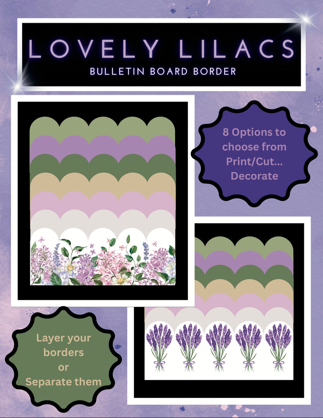 Purple Lilac Pattern Bulletin Board Border Pastel Classroom Wall Decor ...