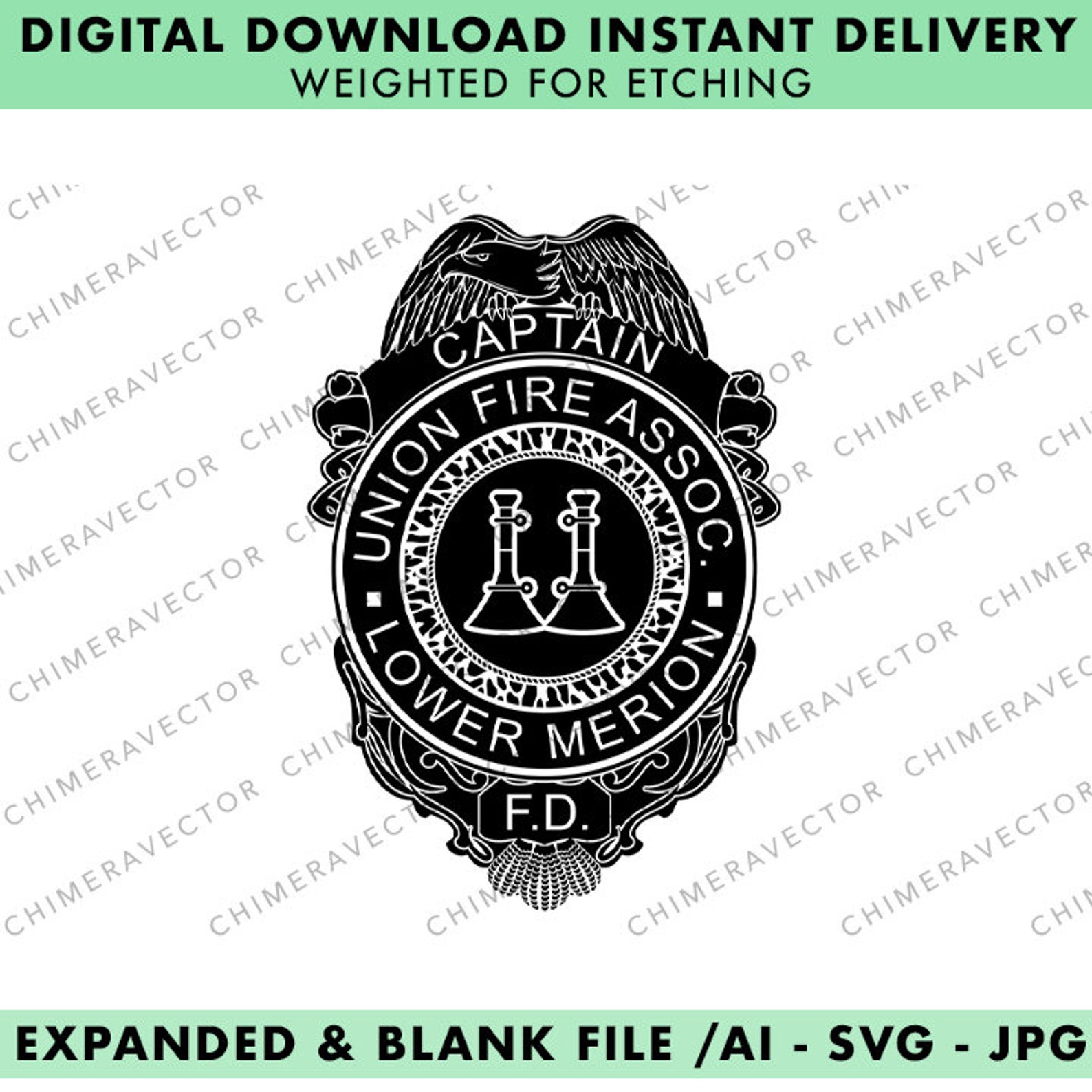 Fire Department Badge - Captain Logo - Vector Art - Etsy