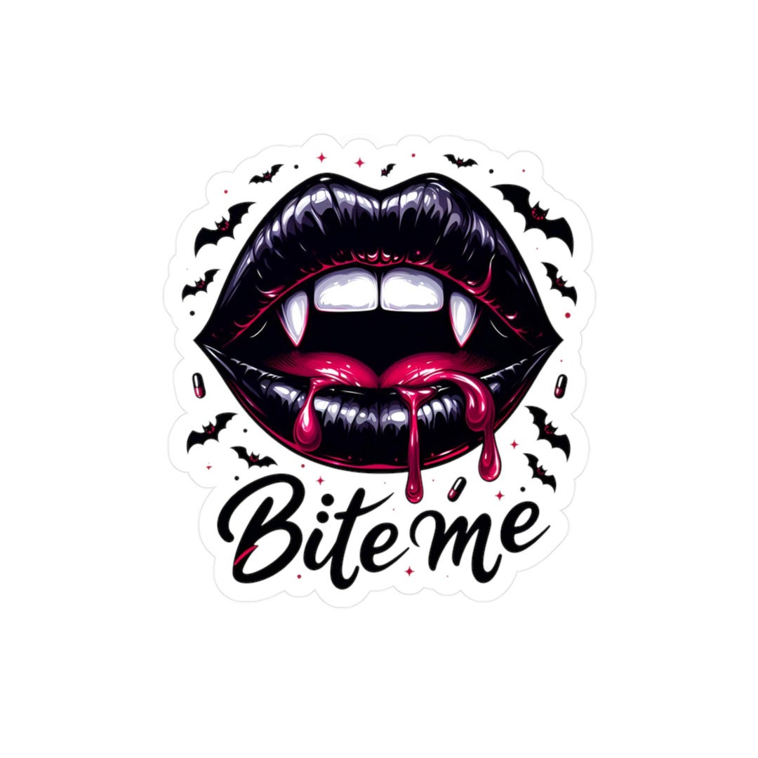 Bite Me Lips & Fangs Sticker | Kiss Cut | Vinyl Sticker - Etsy