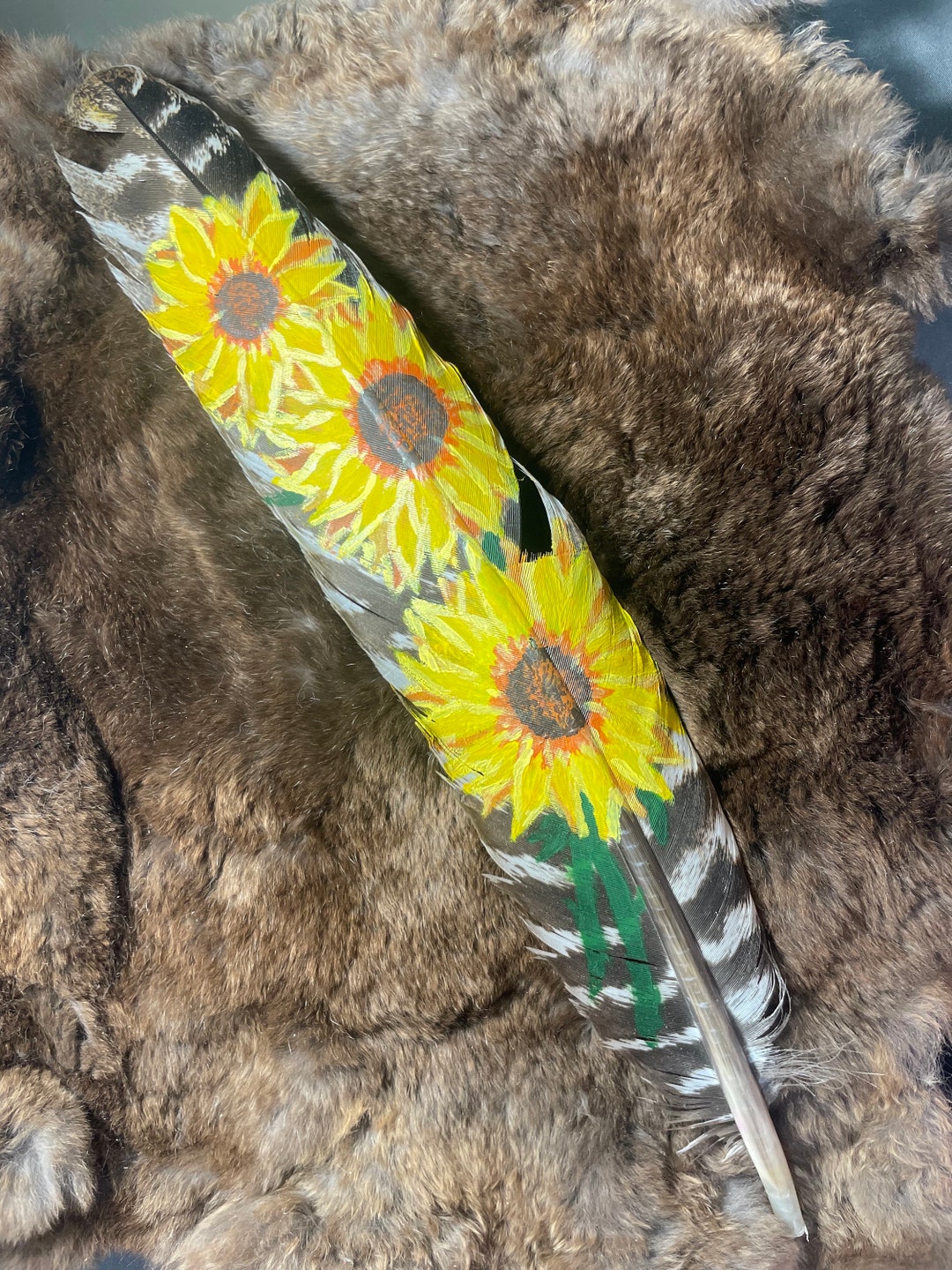 Sunflower Painting on Turkey Feather - Etsy