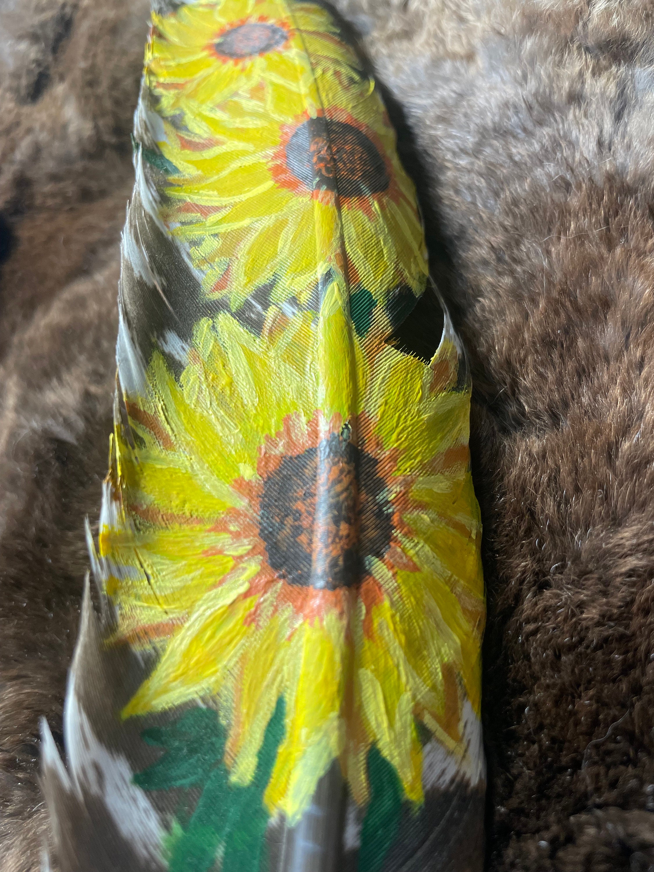 Sunflower Painting on Turkey Feather - Etsy