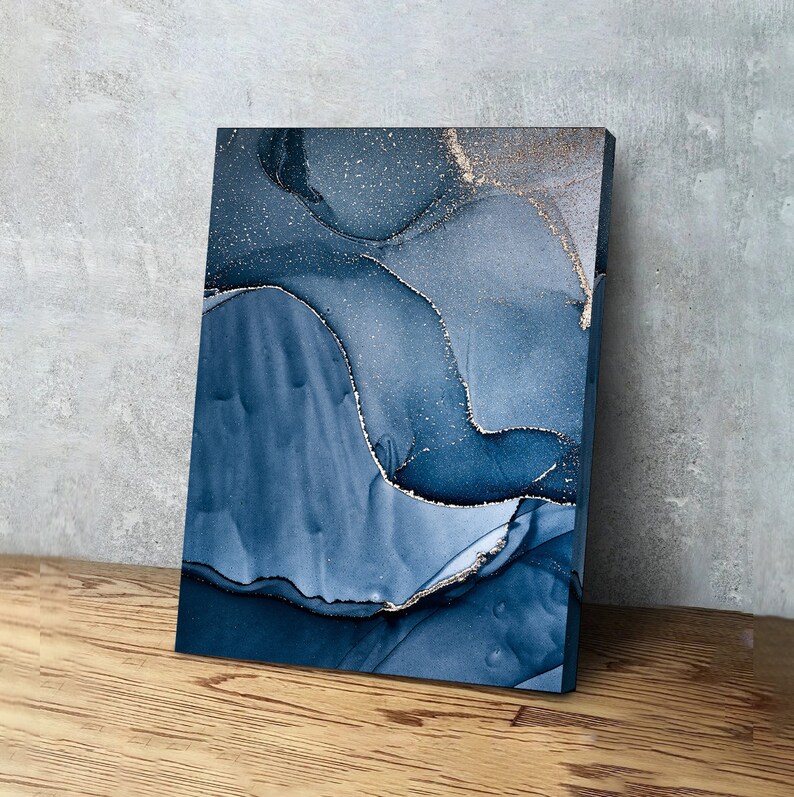 Set of 3 Blue Silver Marble Print Living Room Wall Decor - Etsy