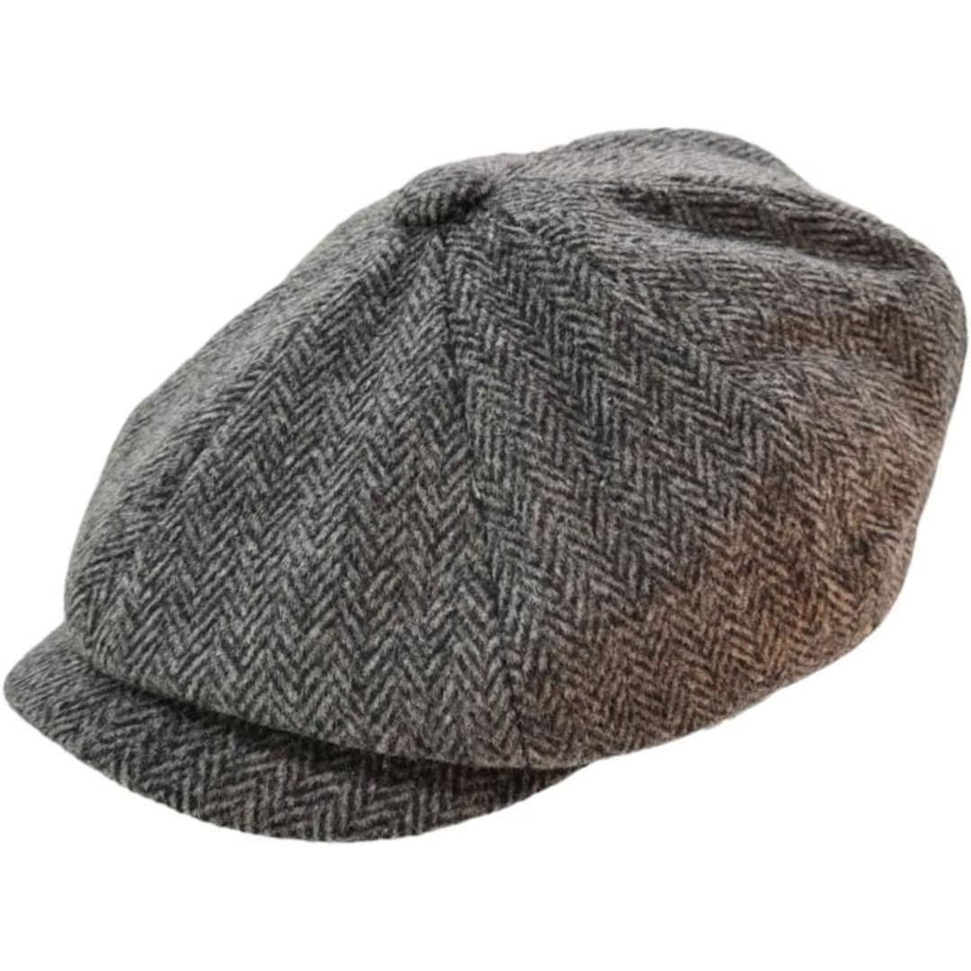 Classic Grey Herringbone Newsboy Cap: Genuine Harris Tweed, Eight-panel ...