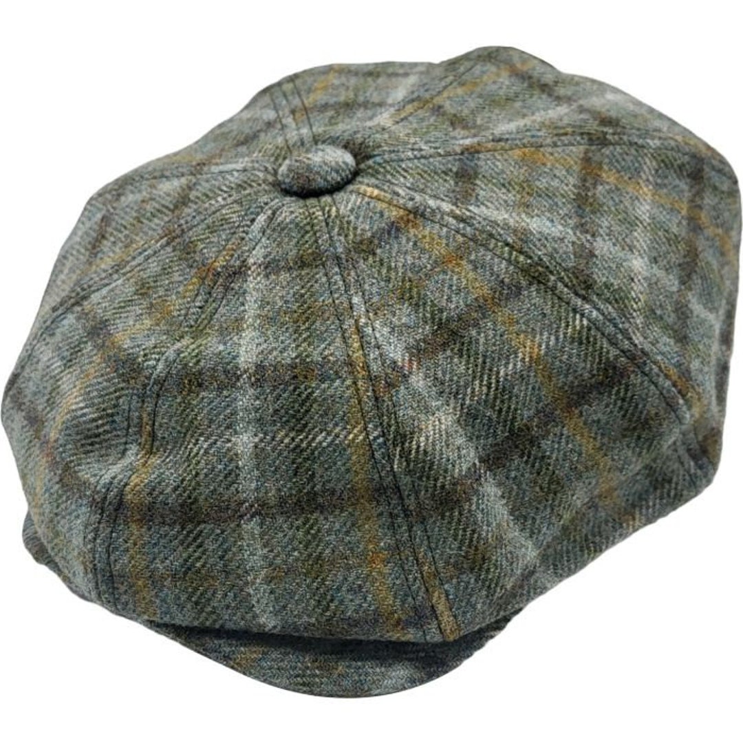 Warm Wool Checked Newsboy Cap in Blue Classic Winter Style for Men and ...