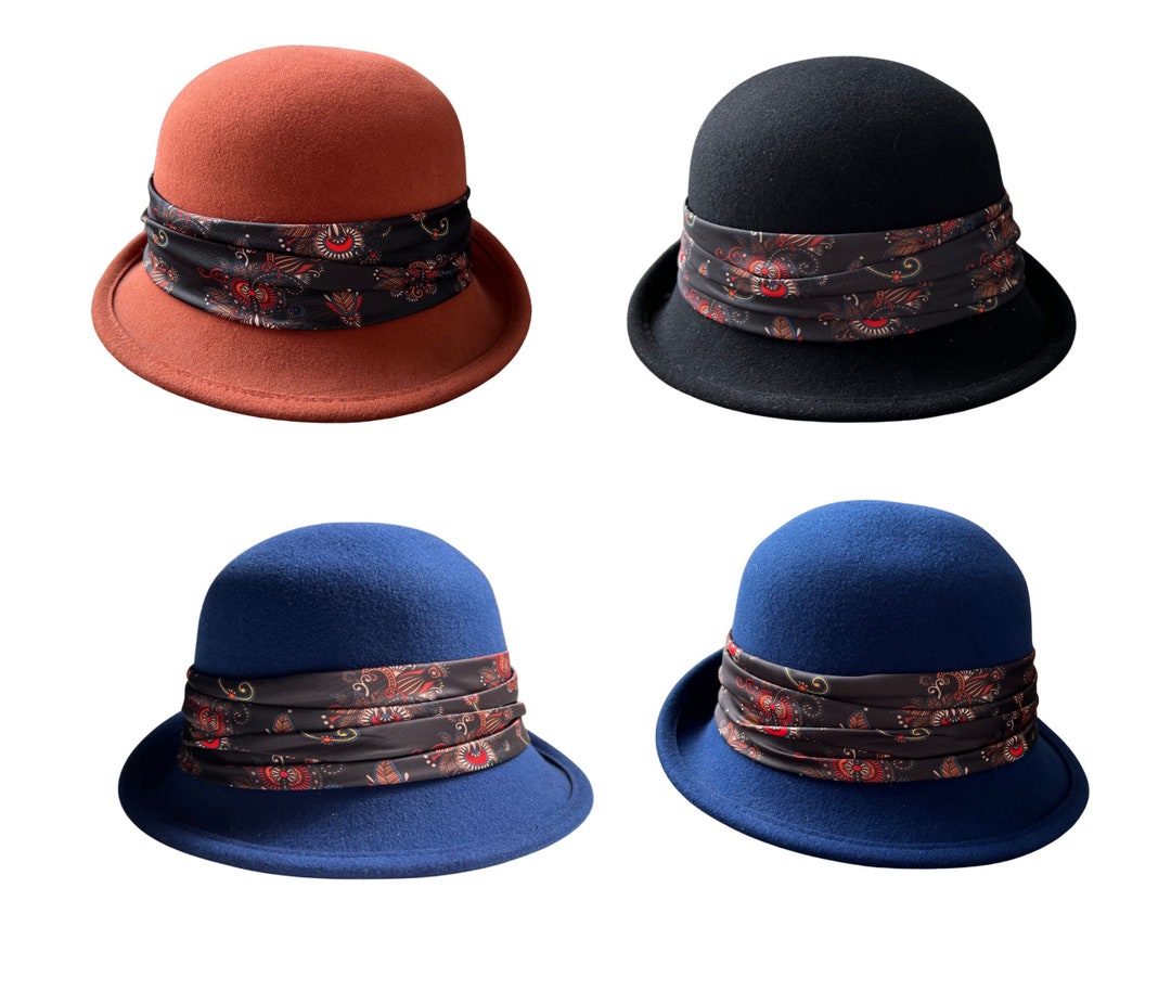 Women Wool Felt Cloche Hat, Crushable Cloche Hat, 70s Classic Style ...