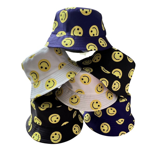 Black Smiley Face Bucket Hat - Etsy