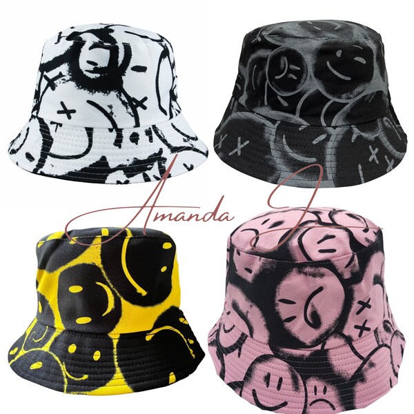 Black Smiley Face Bucket Hat - Etsy