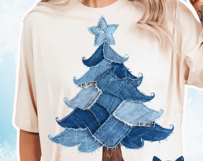 Patchwork Denim Christmas Tree PNG Quilted Christmas PNG Christmas ...