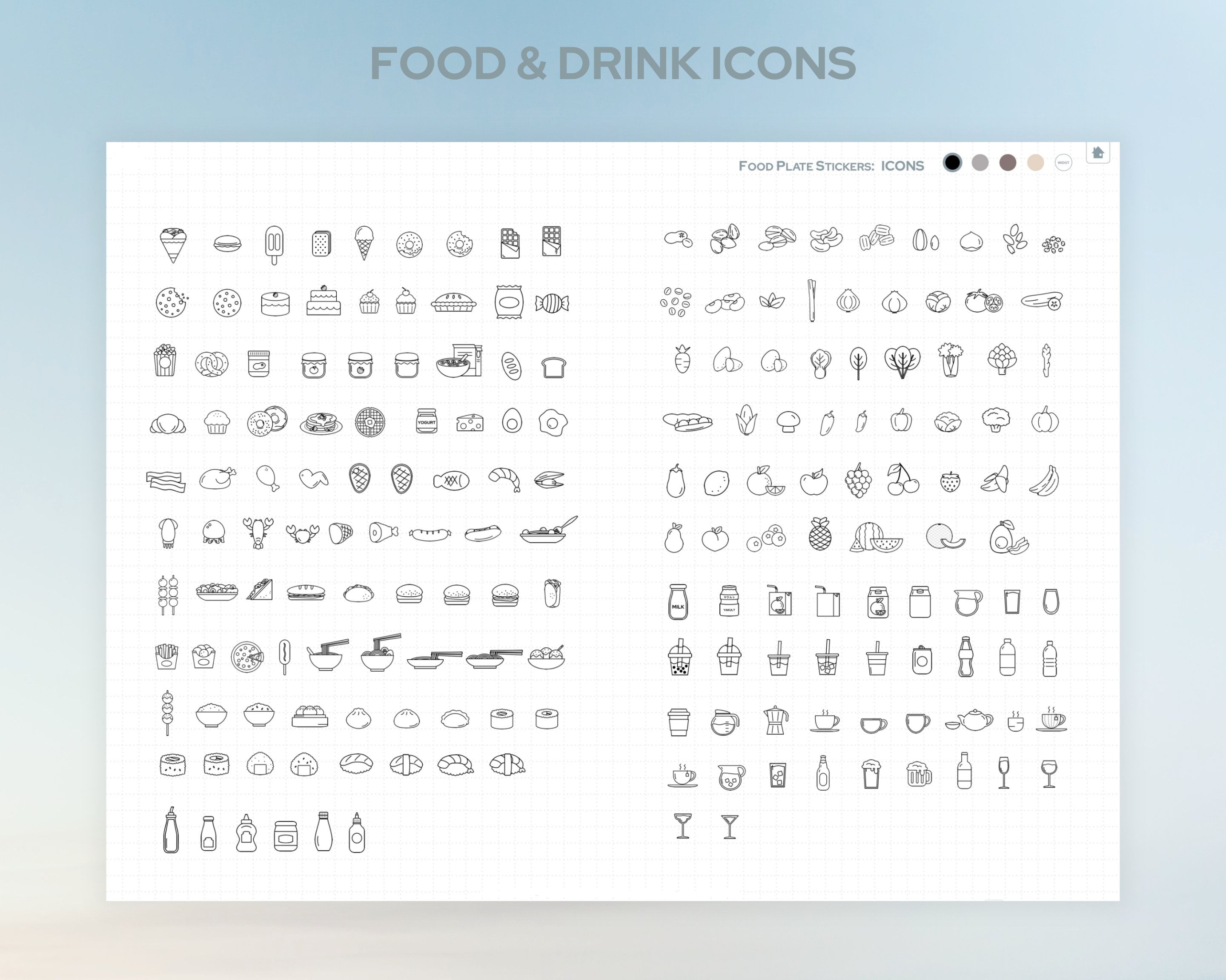 Food Icon Sticker Pack for Digital Planners, Food & Drink Icons, Coffee ...
